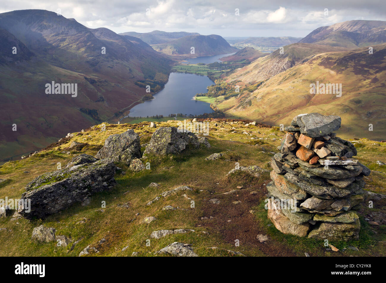 Buttermere from Fleetwith Pike summit. Taken in the late afternoon in ...