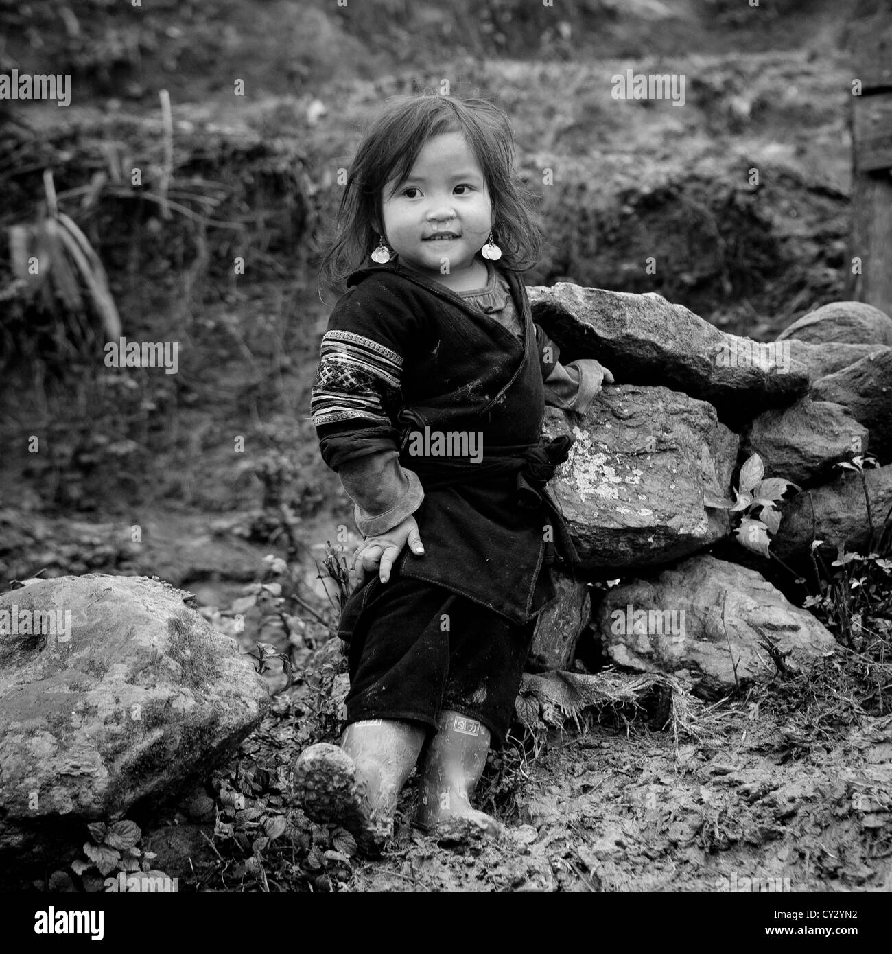 Cute Young Black Hmong Girl In Traditional Clothes, Sapa, Vietnam Stock ...