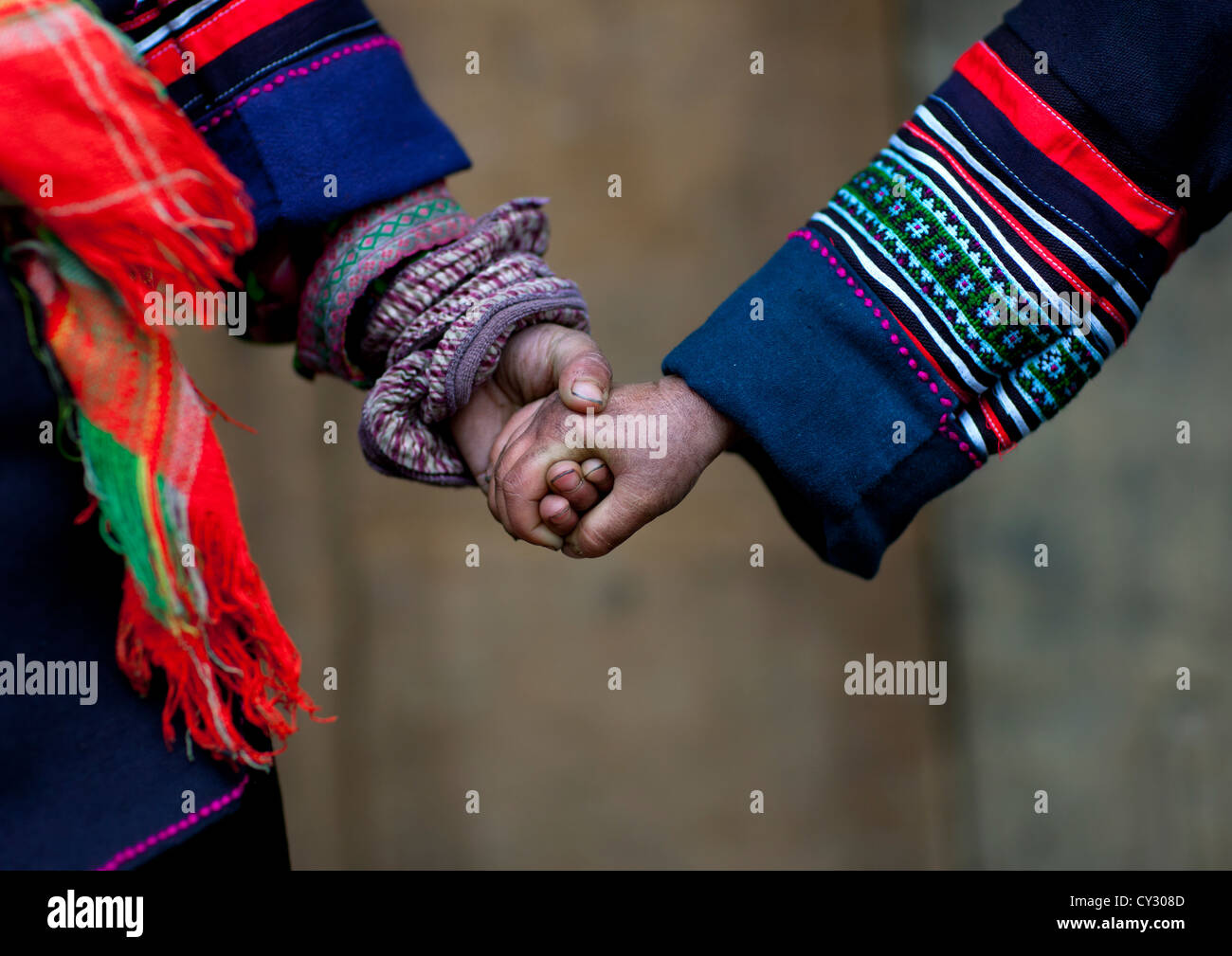 Black Hmong Kids Holding Each Other S Hand, Sapa, Vietnam Stock Photo ...