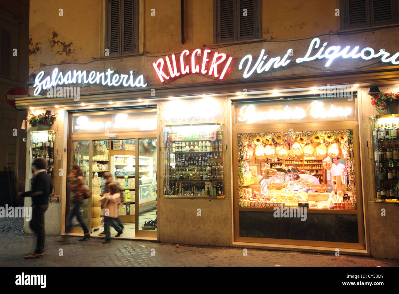 An old and beautiful shop entrance with neon signs in the Piazza Camp ...