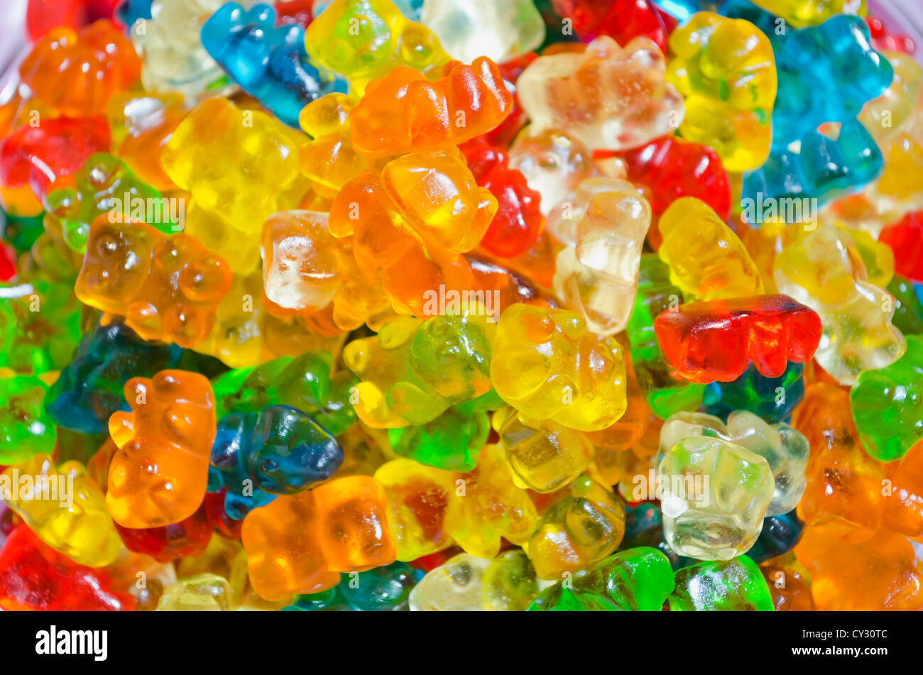 Multi-colored gummy candies served in a children's party Stock Photo ...