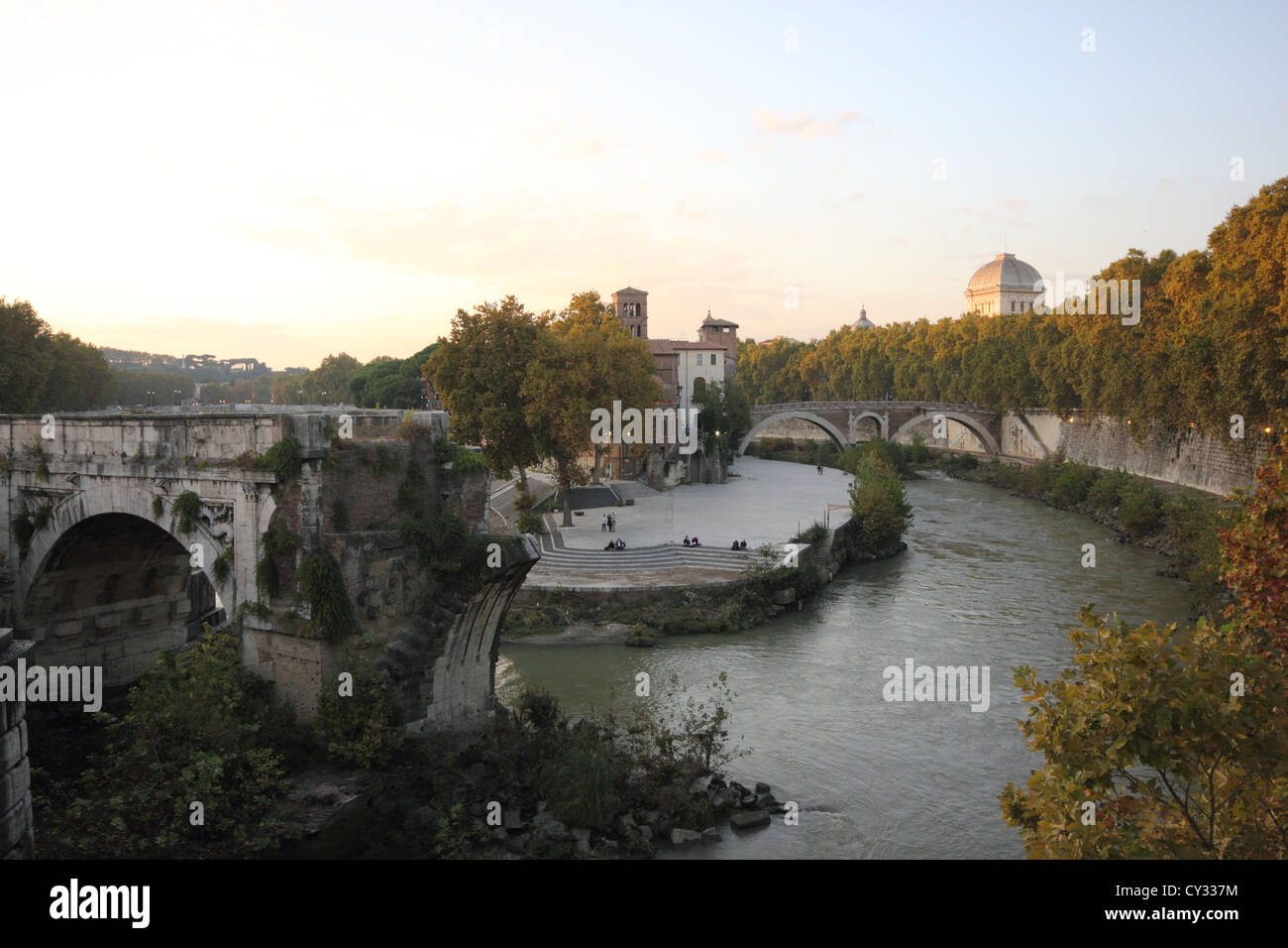 beautiful ruins and the Island on the Tevere river, Roma, Rome, Italy ...
