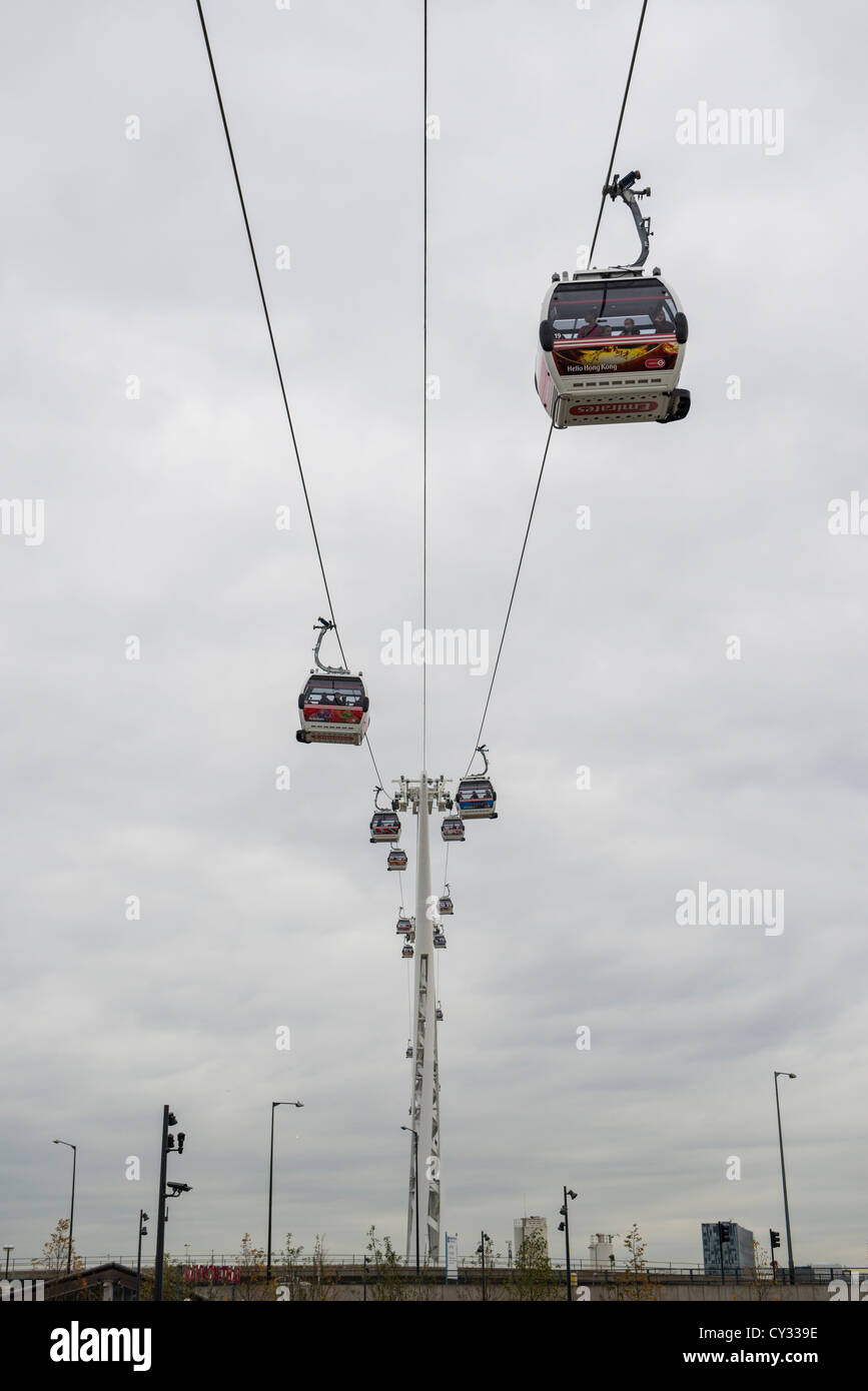 LONDON, UK - OCTOBER 20: Details of Emirates Air Line cable car, which ...