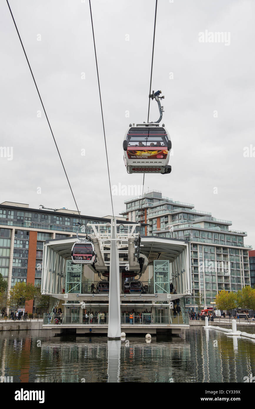 LONDON, UK - OCTOBER 20: Royal Victoria Docks cable car station. The ...