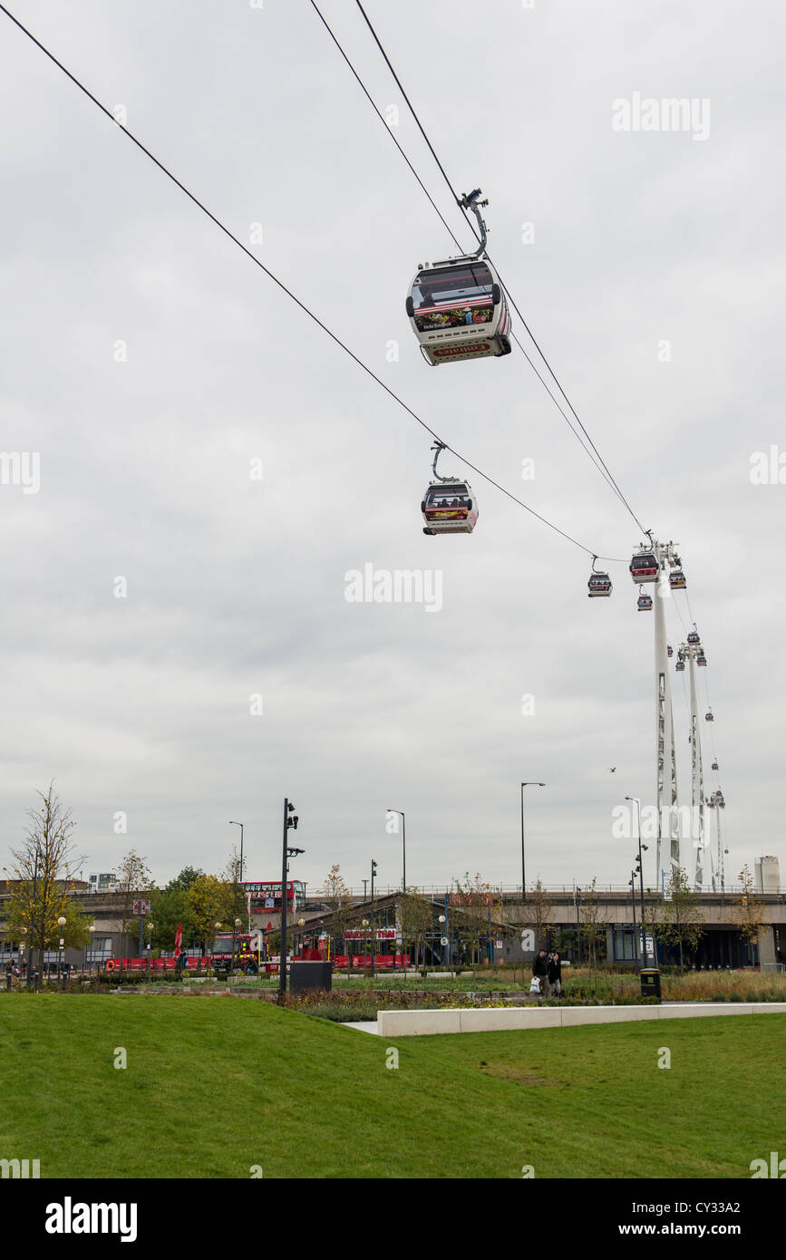 LONDON, UK - OCTOBER 20: Details of Emirates Air Line cable car, which ...