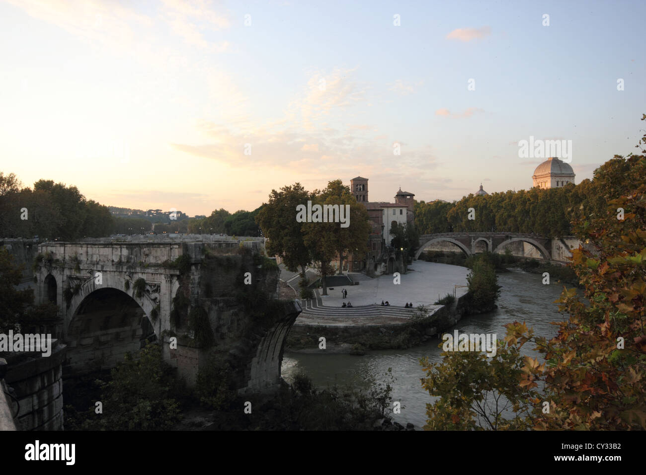 beautiful ruins and the Island on the Tevere river, Roma, Rome, Italy ...