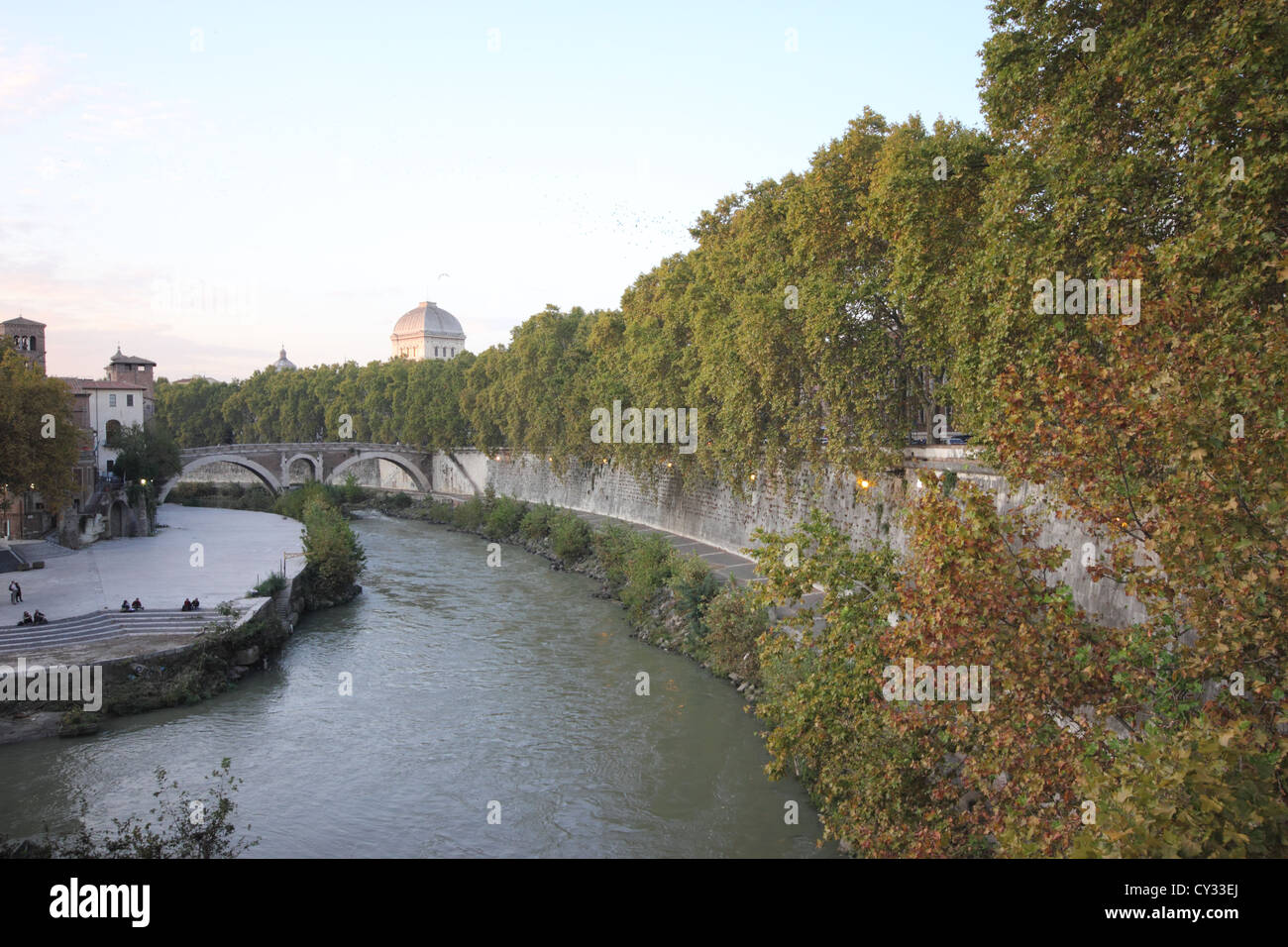 the Tevere river, Roma, Rome, Italy, wide angle panoramic photo ...