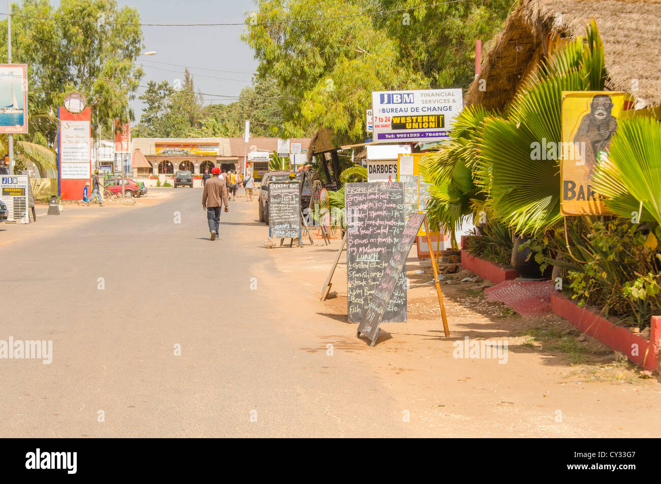 bars and restaurants just off the Senegambia road Stock Photo - Alamy