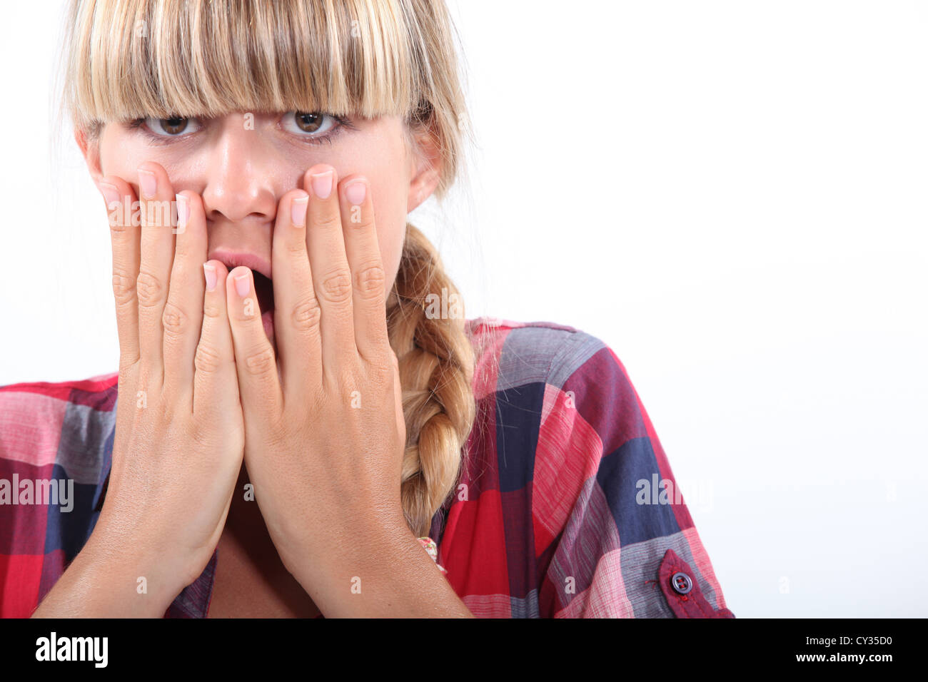 Woman in shock Stock Photo - Alamy