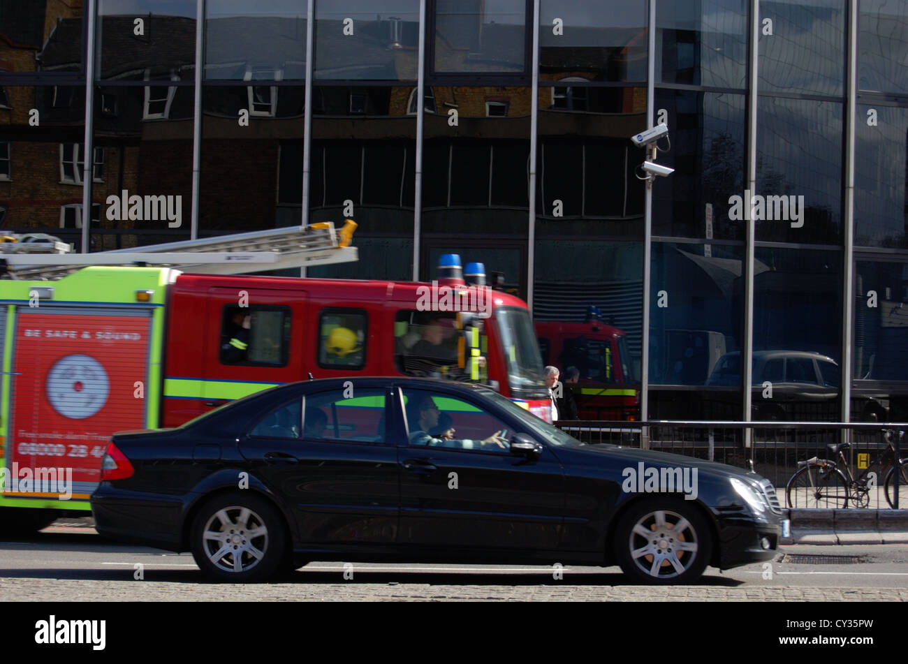 Fire engine outside modern office building in London, England Stock ...