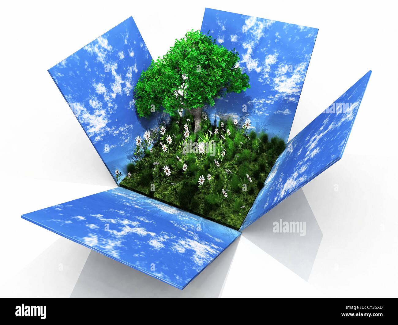 a box with grass and a green tree Stock Photo - Alamy