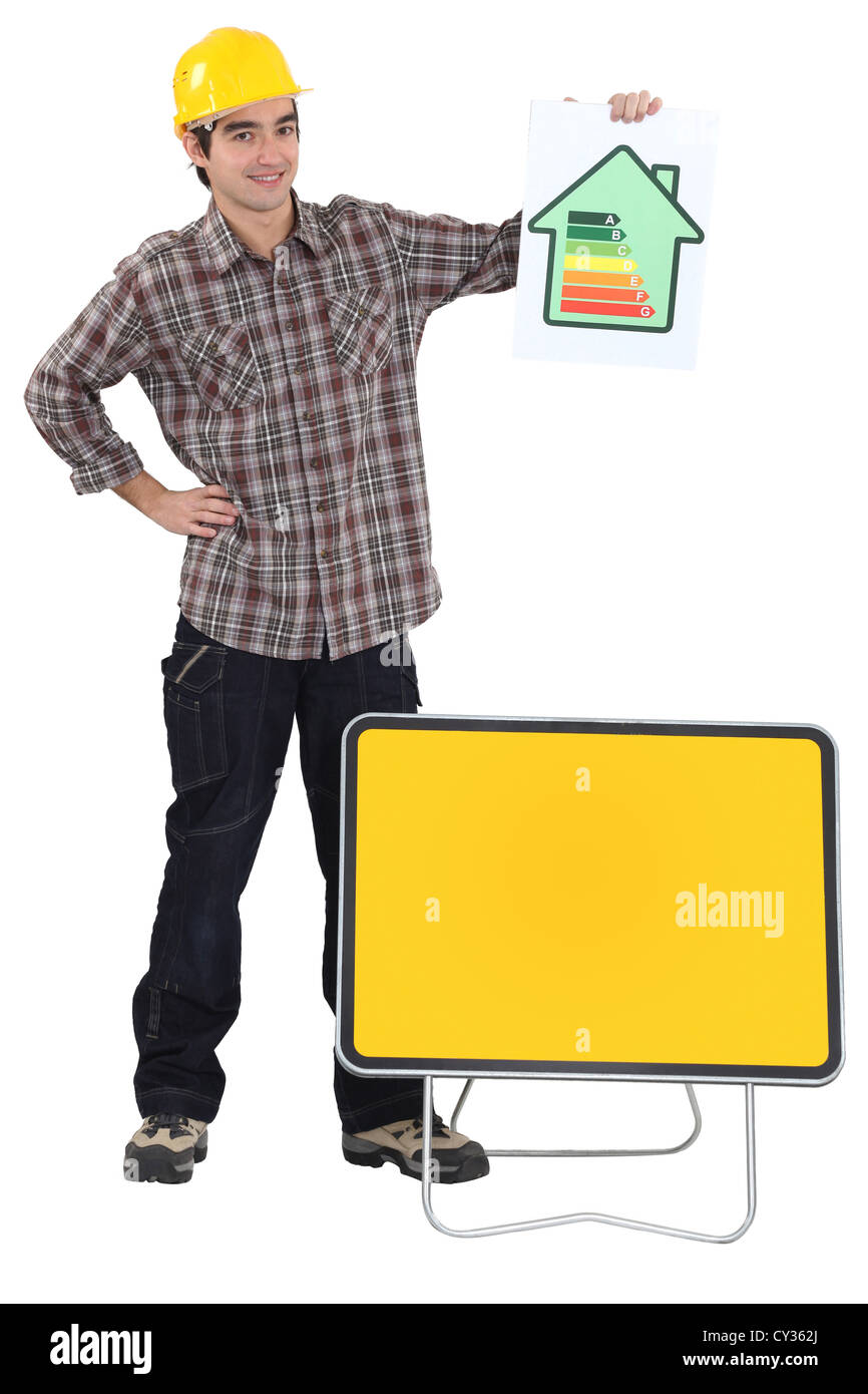 Man with power rating sign Stock Photo - Alamy