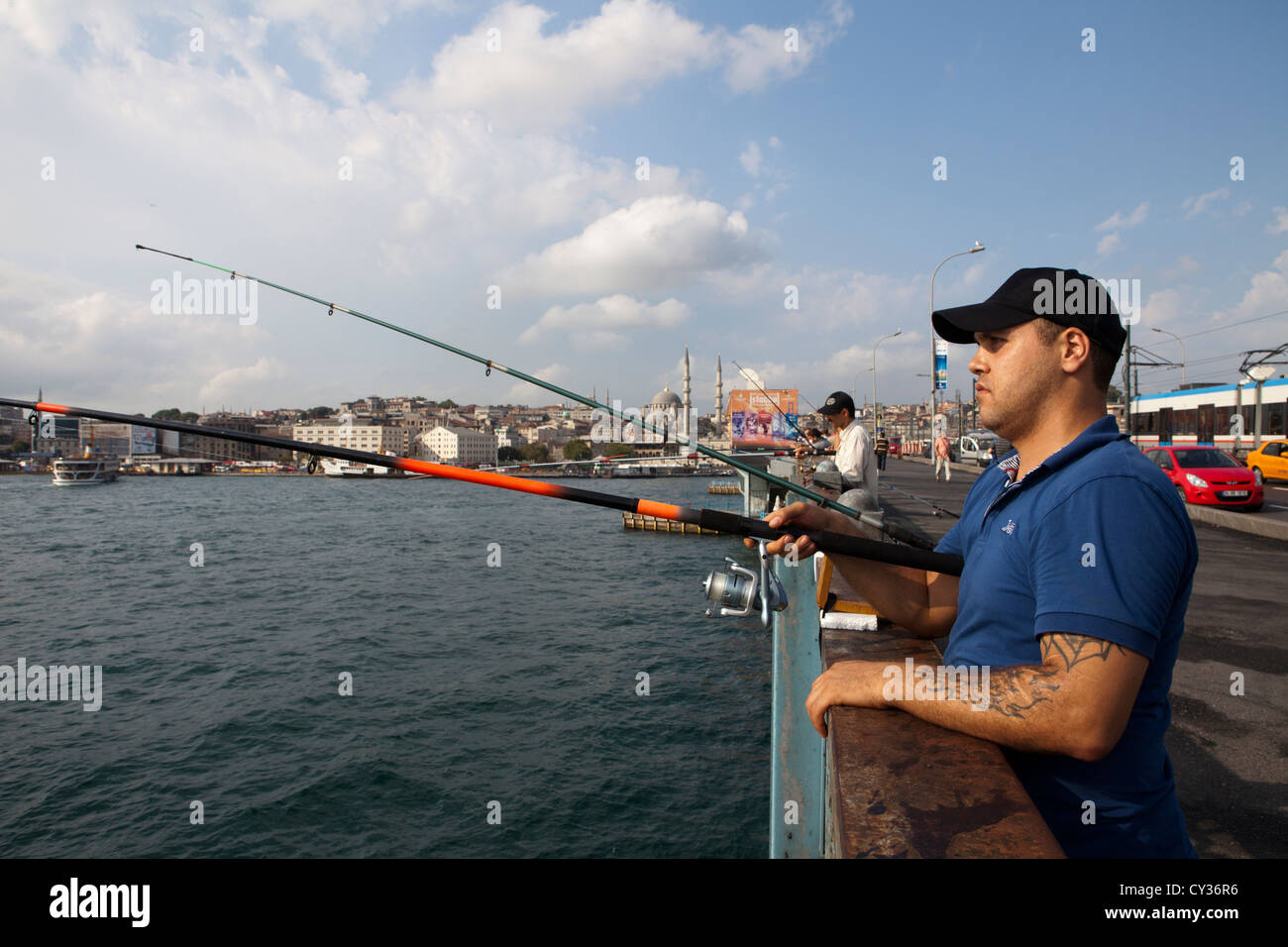 fishing from the galata bridge, istanbul Stock Photo - Alamy