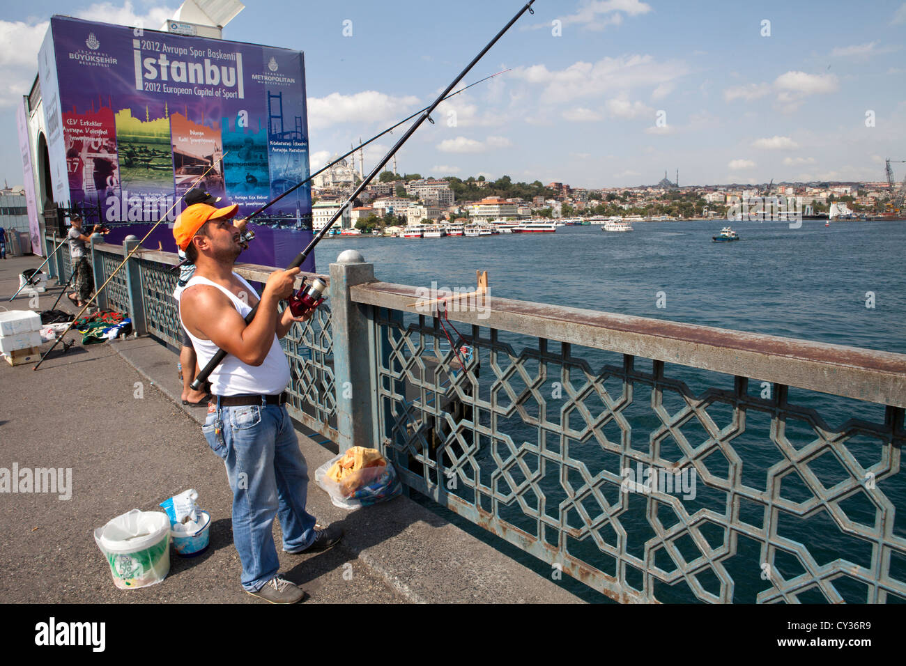 fishing from the galata bridge, istanbul Stock Photo - Alamy