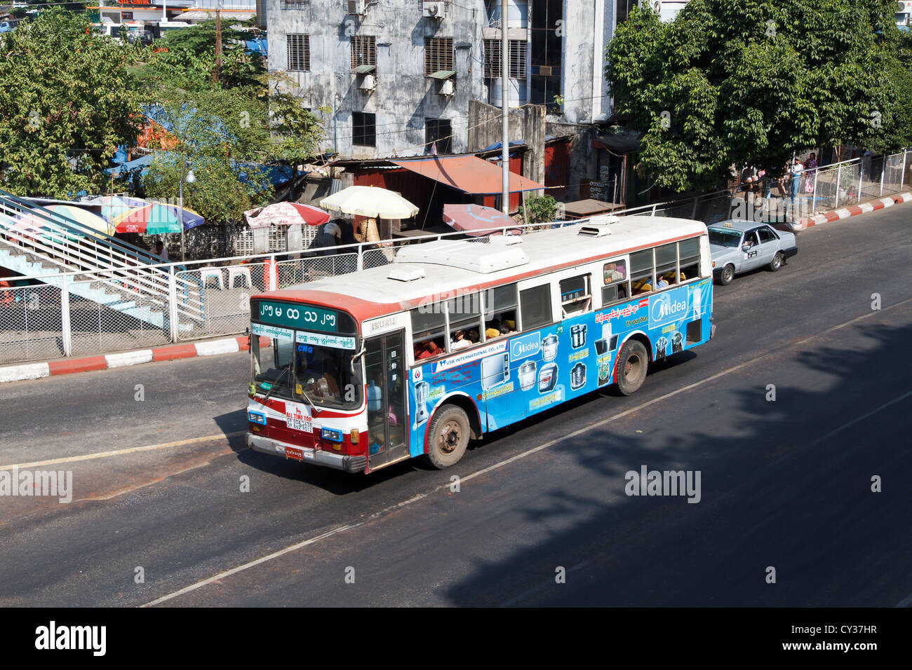 Blue Bus in Rangoon, Myanmar Stock Photo - Alamy