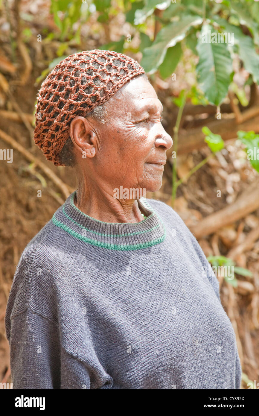 A strong elderly African farm women portrait in Moshi;Tanzania;East ...