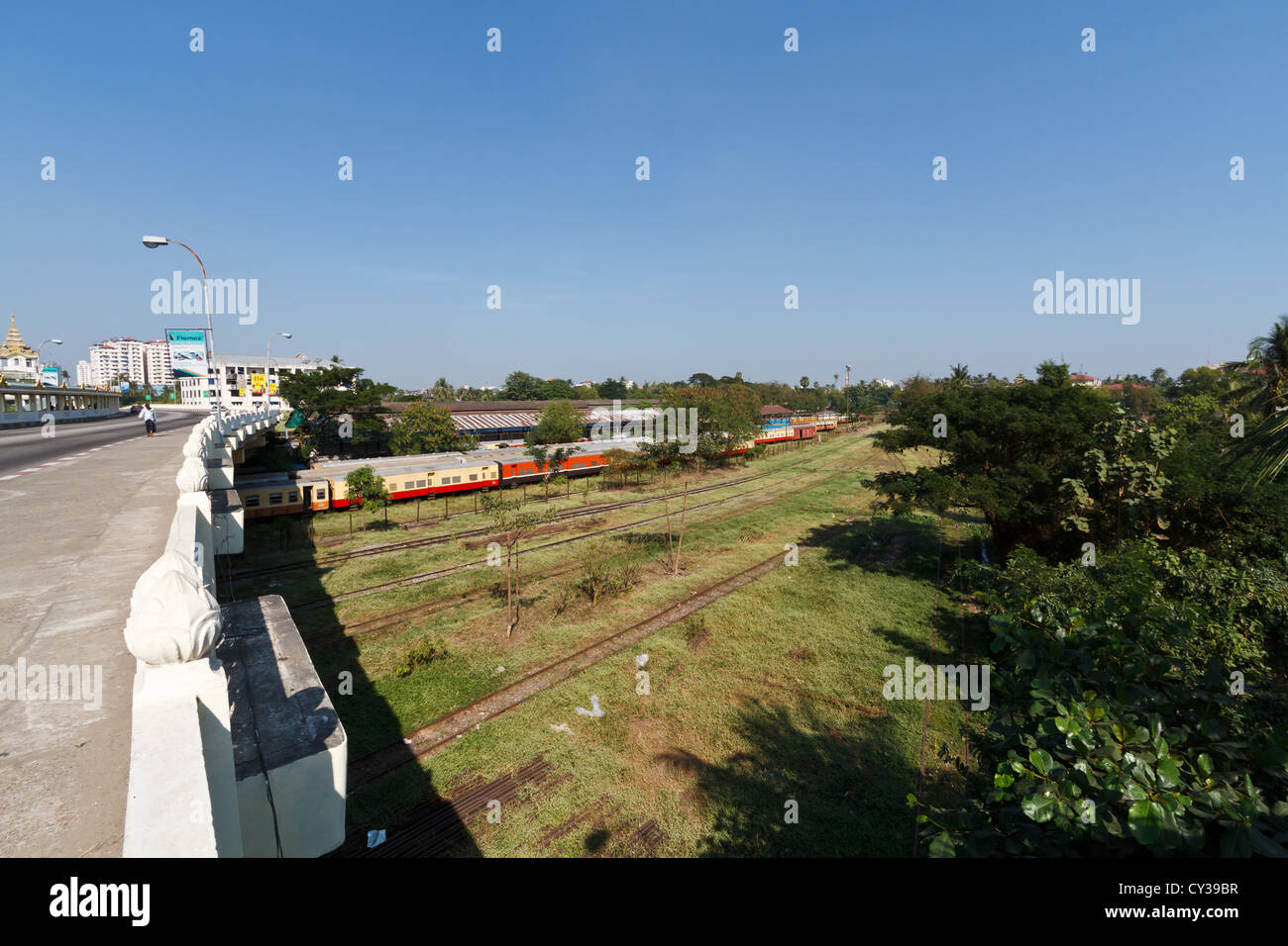 View over Railway Tracks at the Railway Station in Rangoon, Myanmar ...