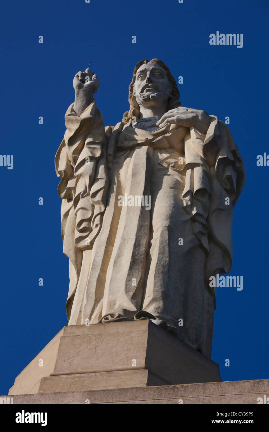 Spain, Basque Country, Guipuzcoa Province, San Sebastian, Monte Urgull, Christ statue atop ...