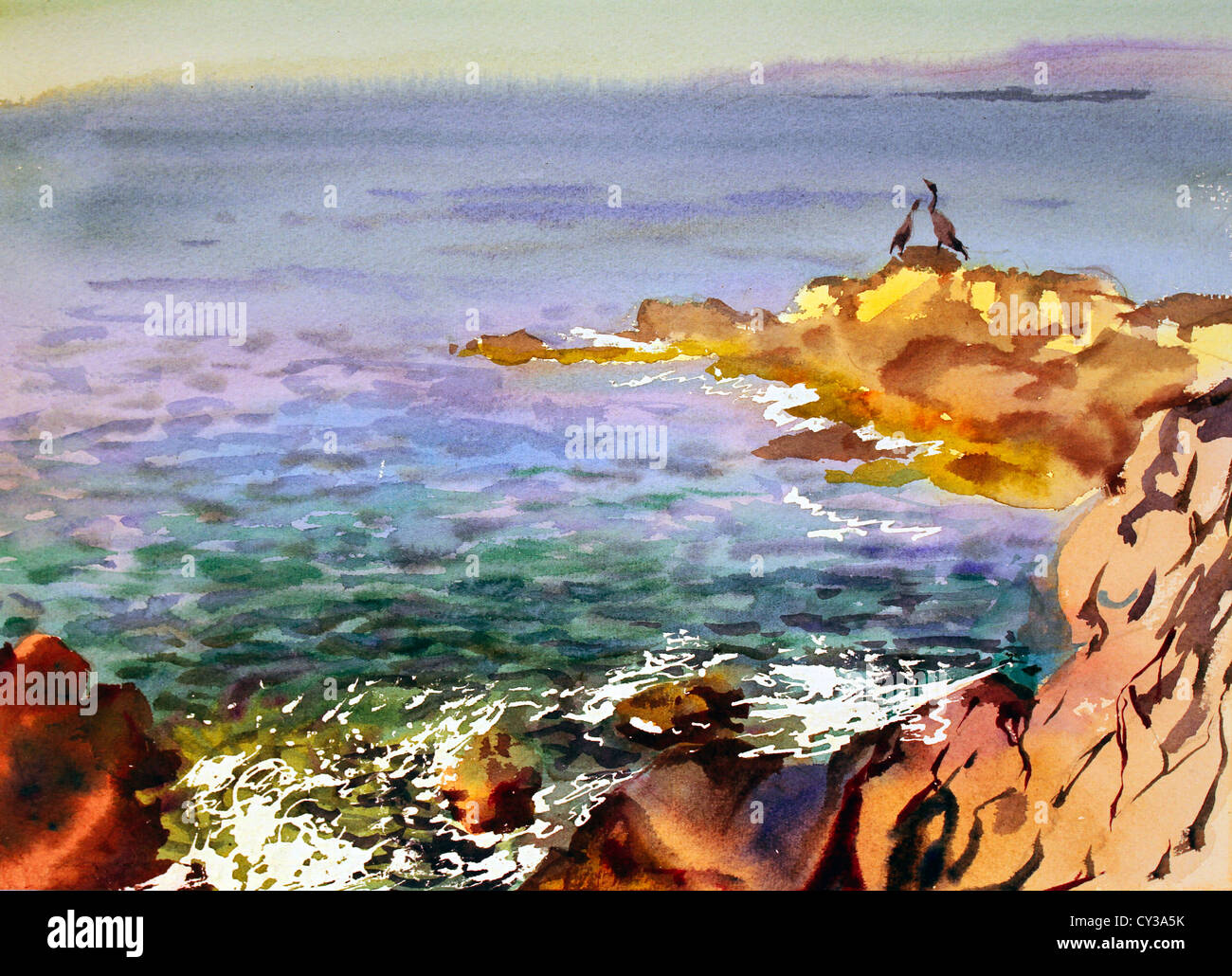 Watercolor Painting Seascape Sky High Resolution Stock Photography and ...