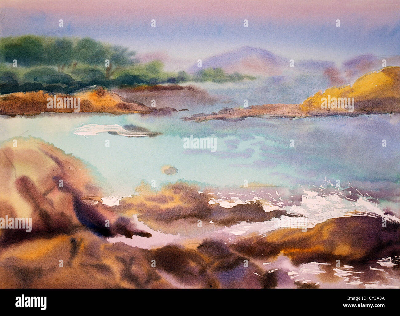 Watercolor painting seascape Stock Photo - Alamy