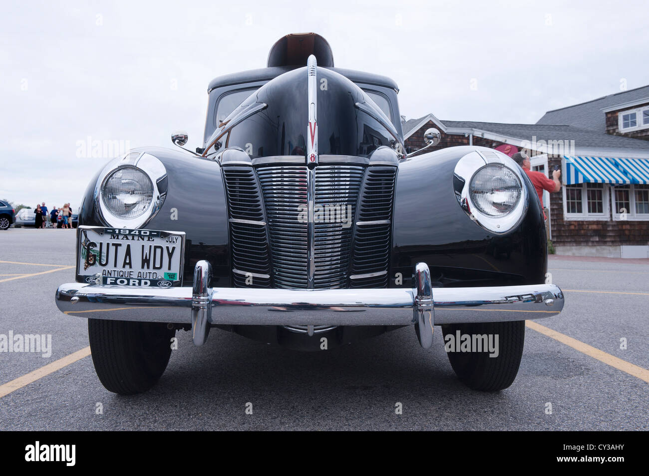 Front view of a Ford Deluxe vintage woodie station wagon Stock Photo ...