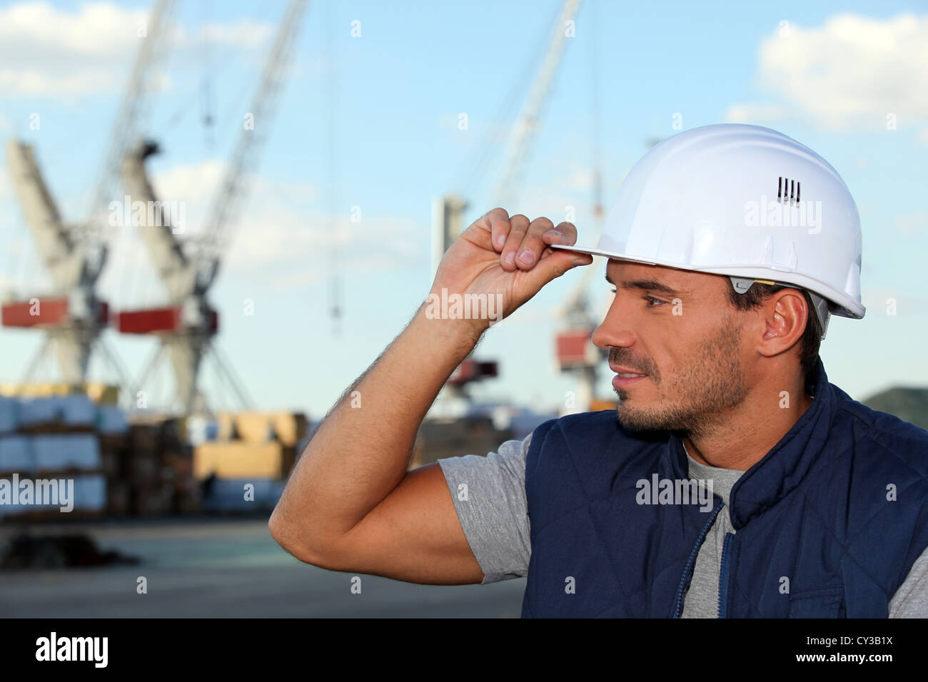 Construction worker on site Stock Photo - Alamy