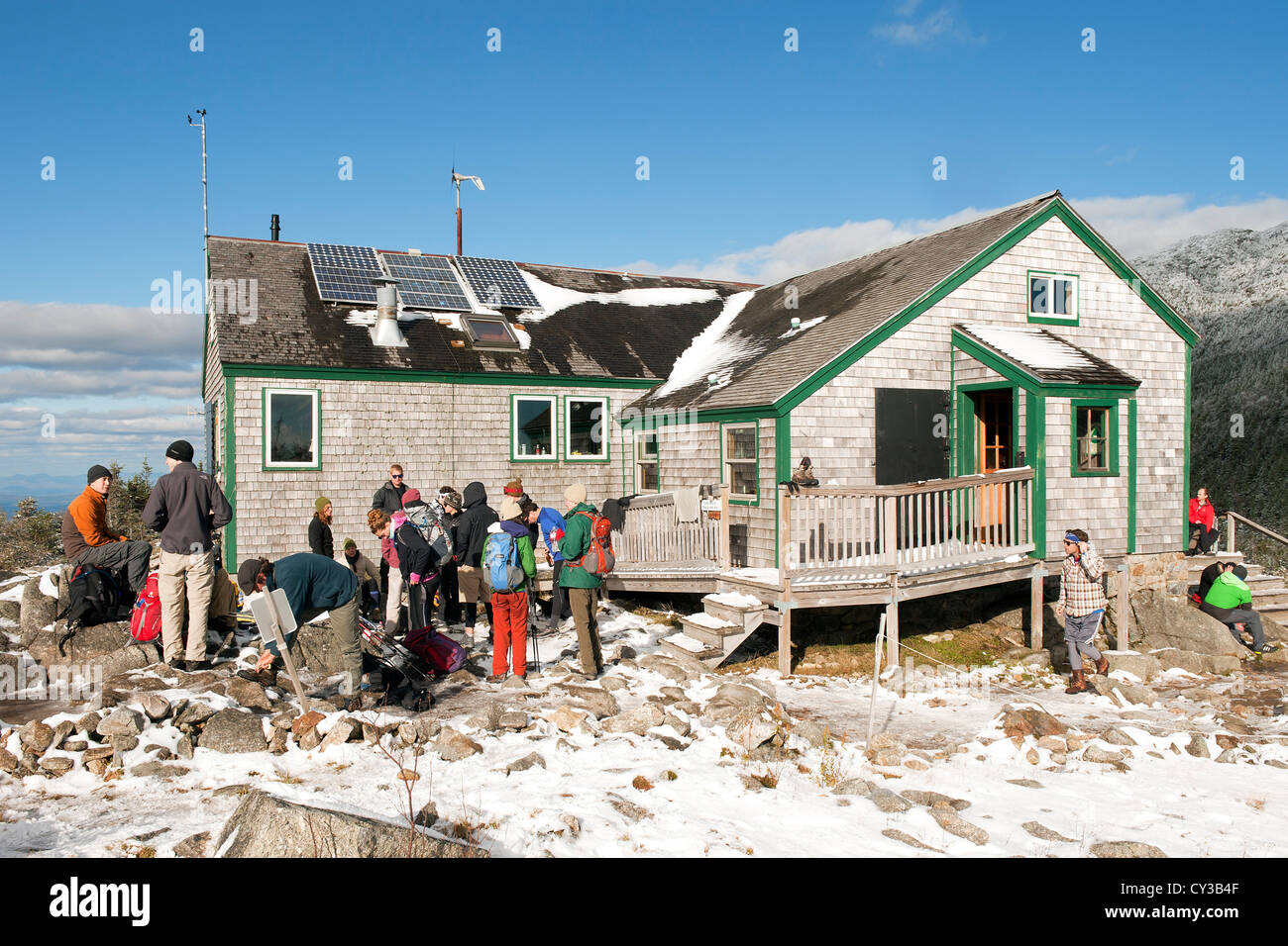 Greenleaf hut, a shelter for hikers, located near Mount Lafayette, New ...