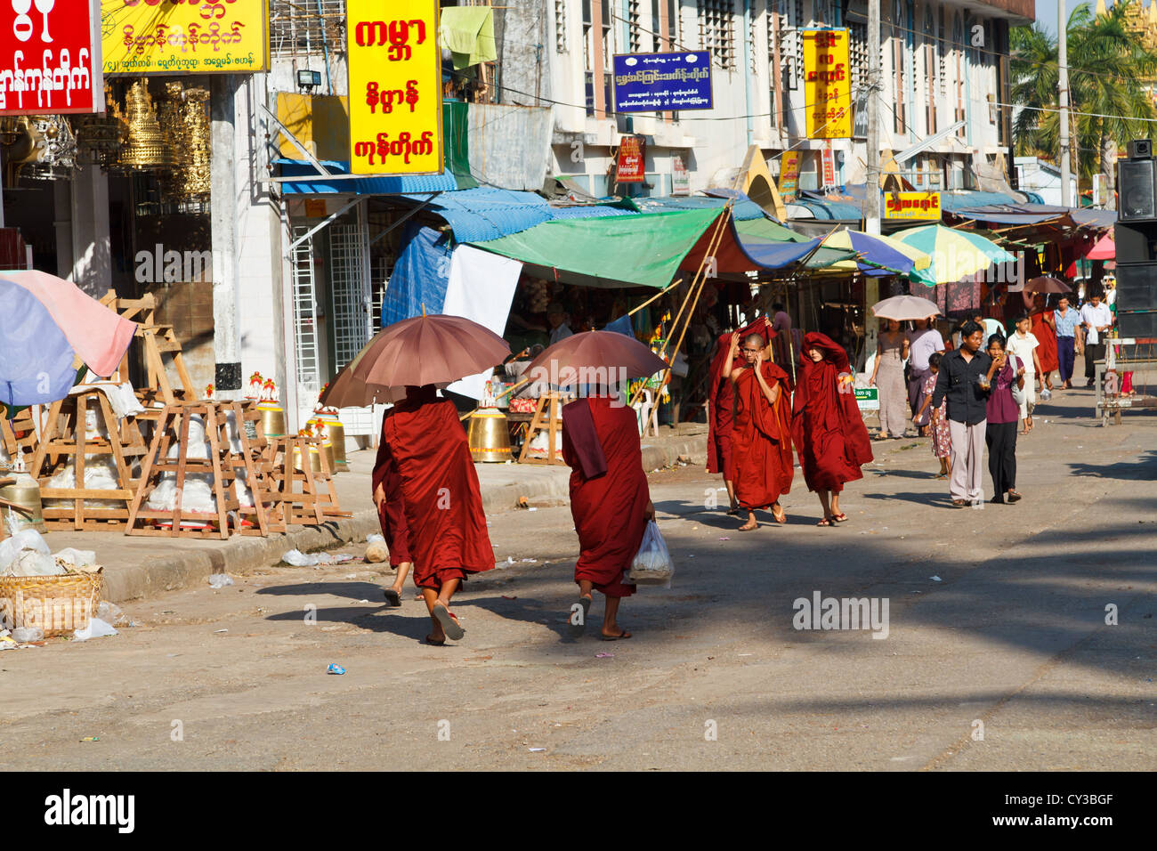 Buddhist Monks in the Streets of Rangoon, Myanmar Stock Photo - Alamy
