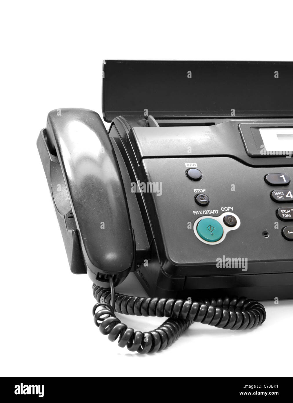 isolated black fax on a white background Stock Photo - Alamy