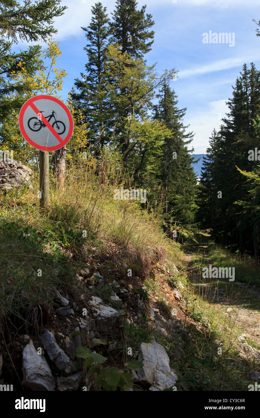 Sign indicating that the path is not to be used by mountain bikes in ...