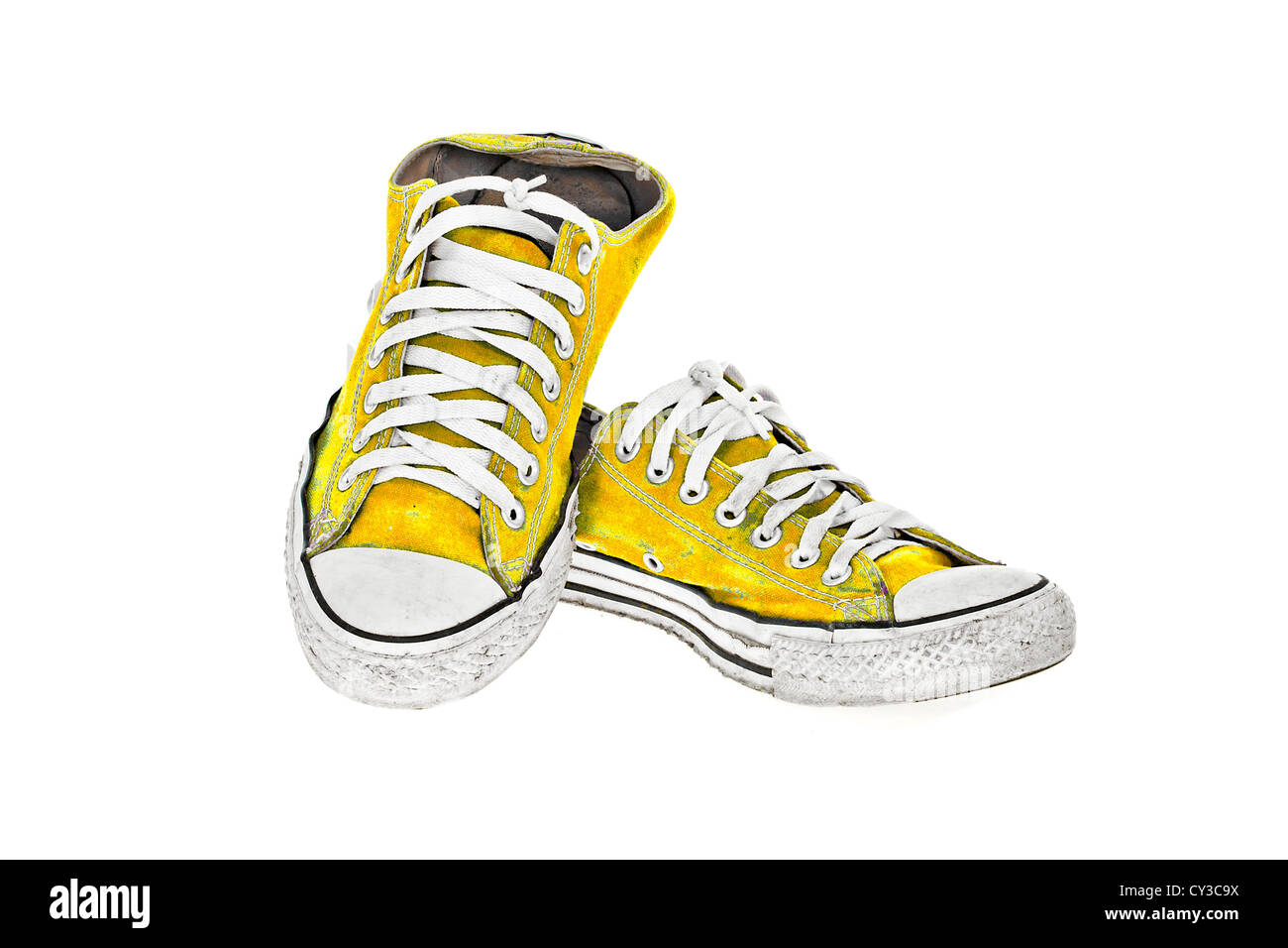 vintage yellow shoe on White background Stock Photo - Alamy