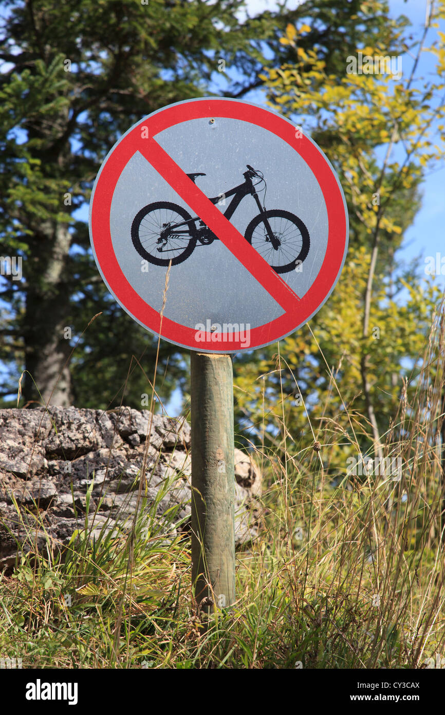 Sign indicating that the path is not to be used by mountain bikes in ...