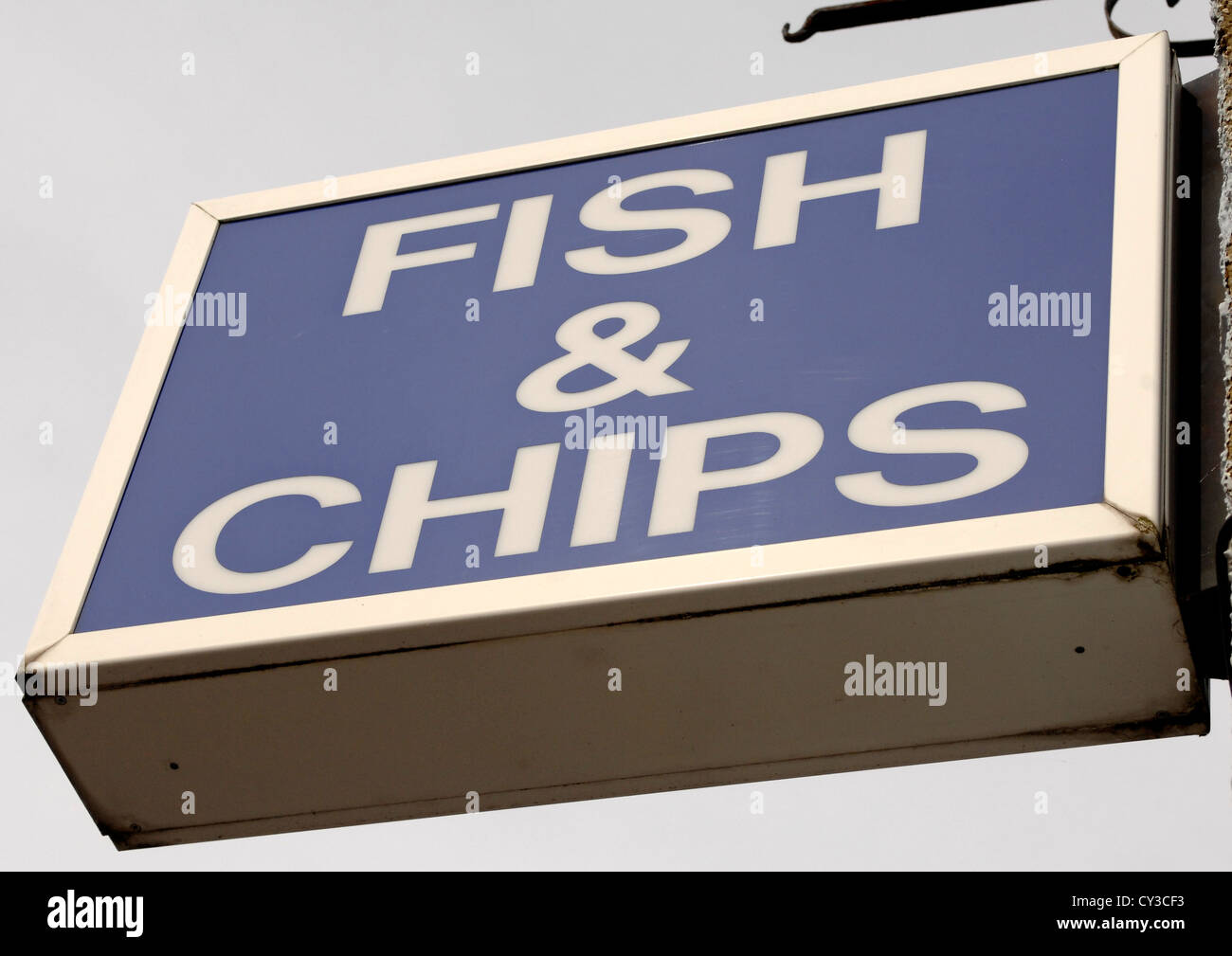 Blue Fish and chip sign Stock Photo - Alamy