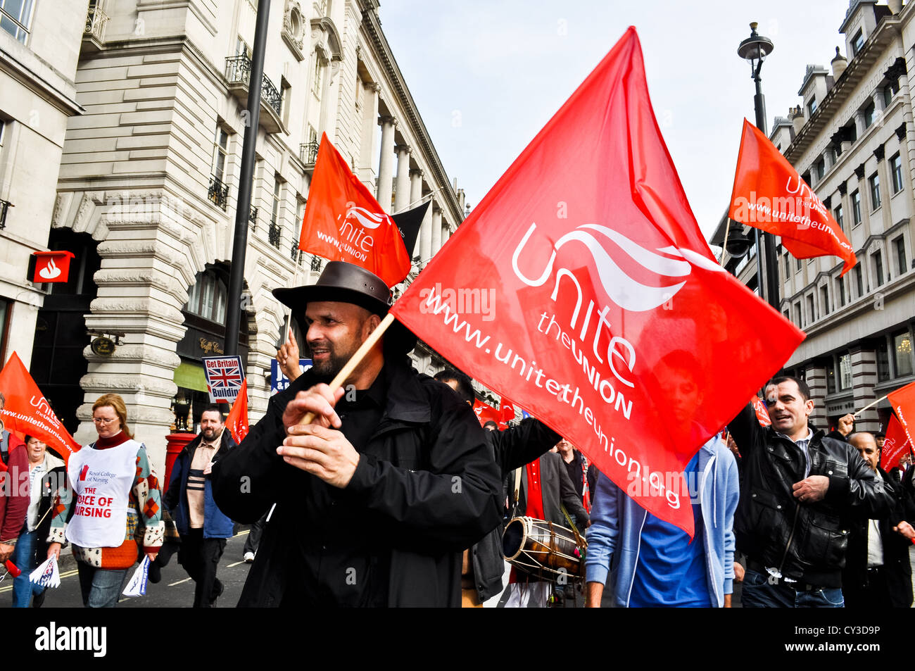 20/10/12 LONDON: A man with a Unite flag at the anti-cuts A Future That ...