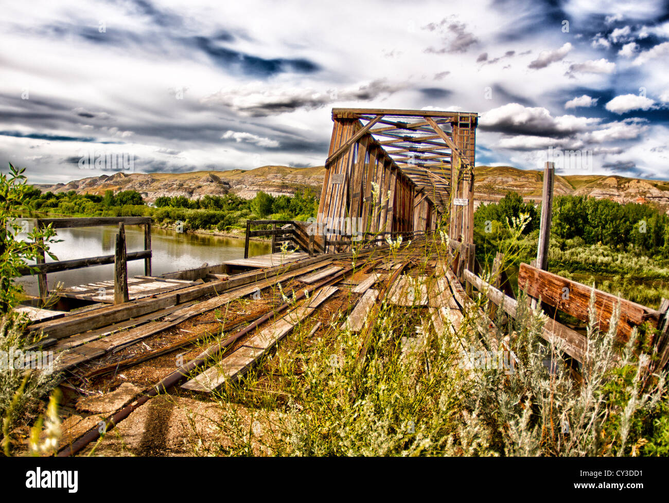 Old wooden rail bridge hi-res stock photography and images - Alamy