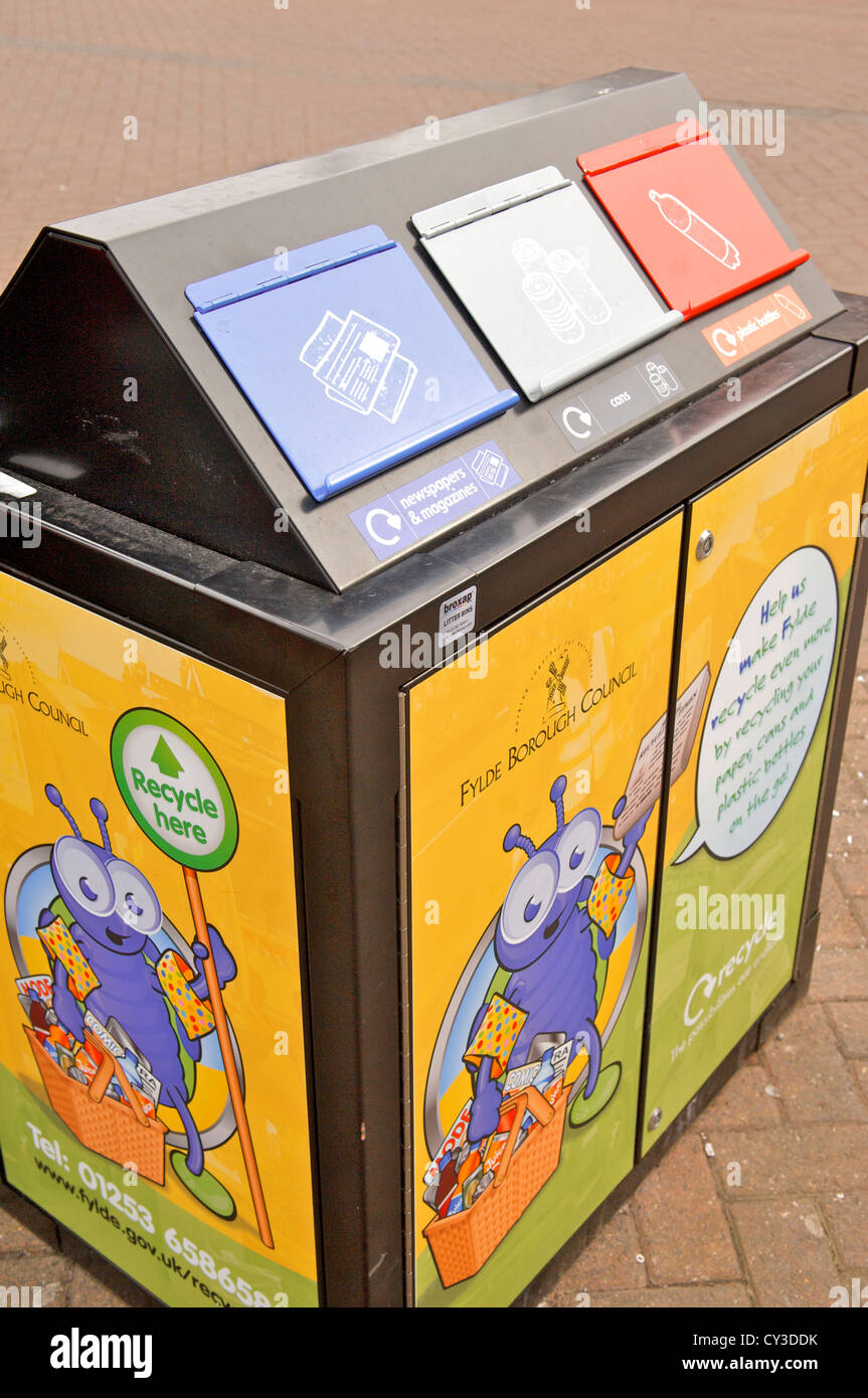 Colourful recycle bin on car park Stock Photo - Alamy