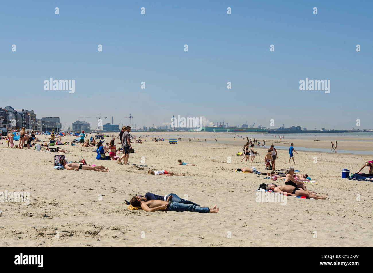 Sunbathers on Dunkirk beach, Northern France Stock Photo - Alamy