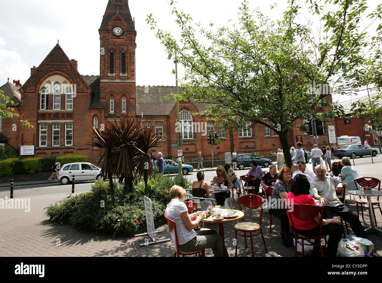 People sitting outside a cafe in High Street, Harborne, a suburb of ...