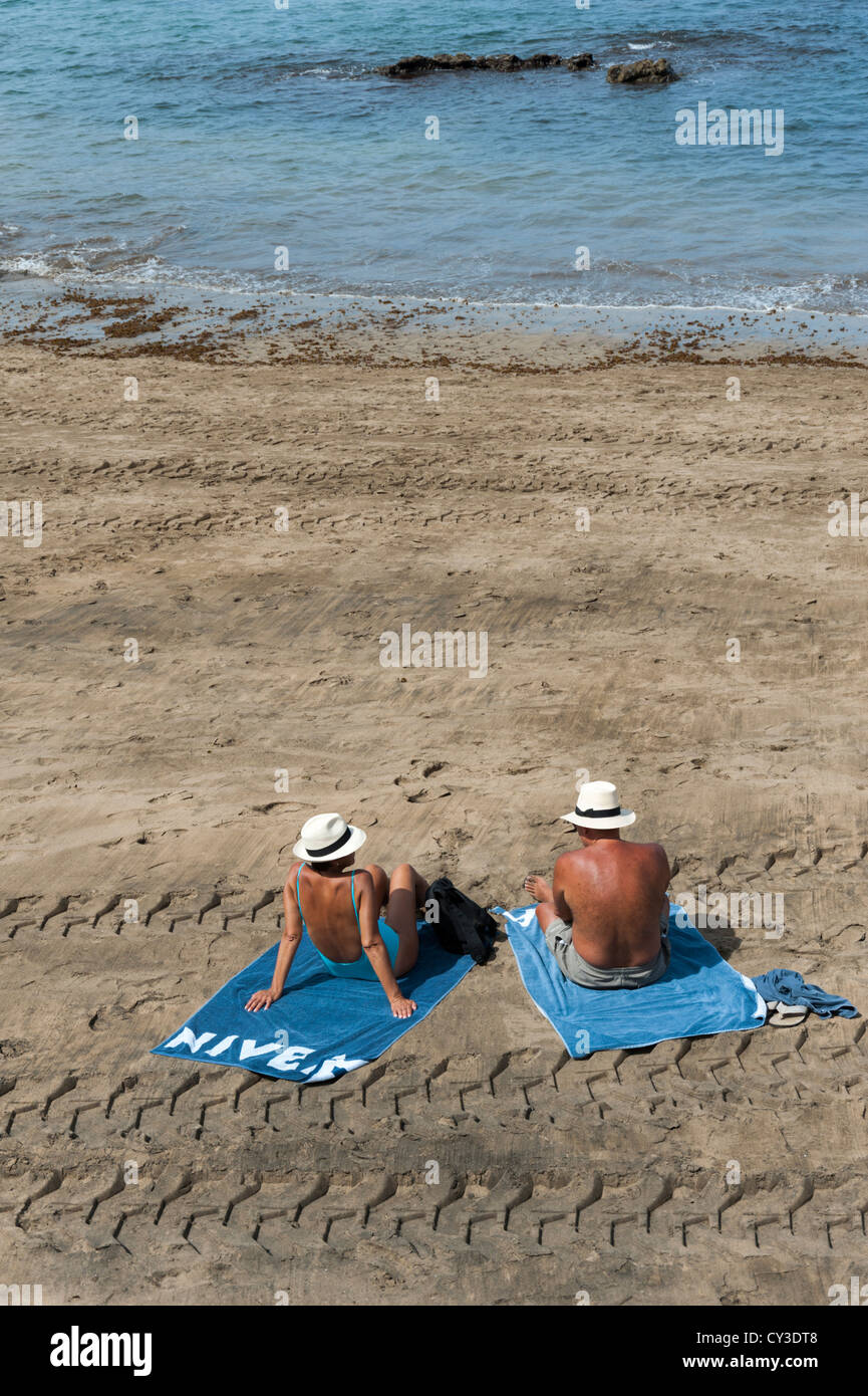 People on the beach at Playa de las Canteras, Las Palmas Gran Canaria ...