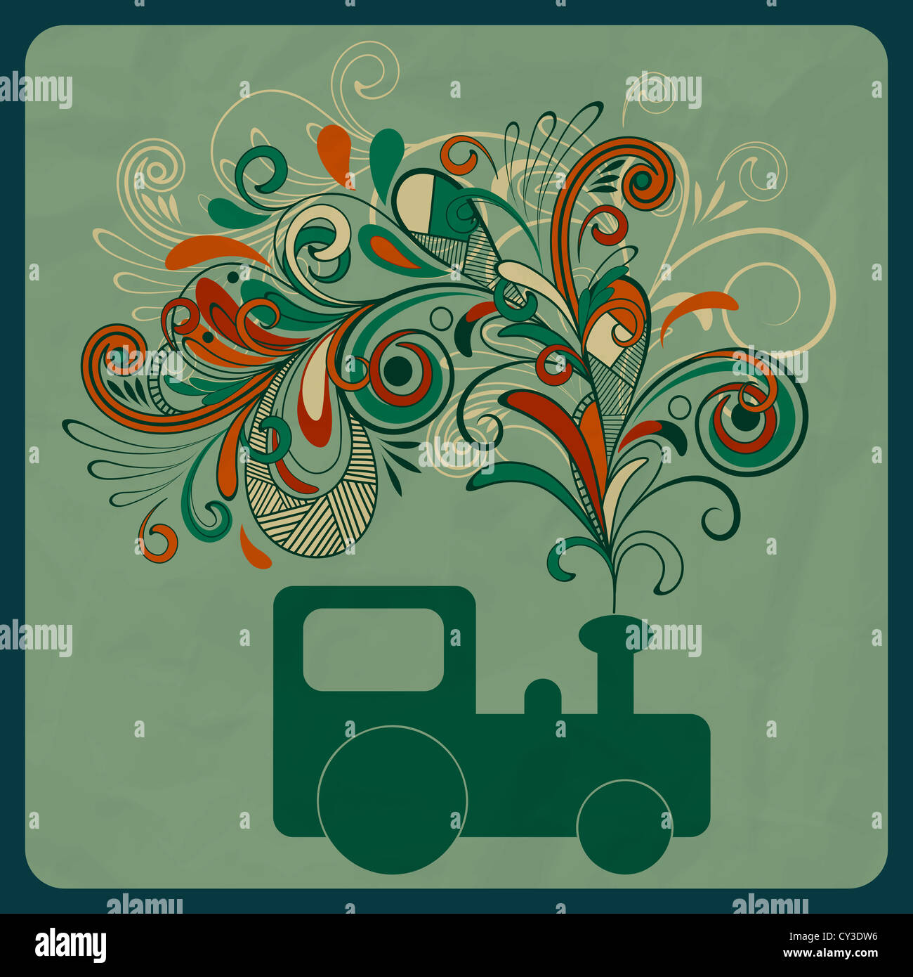 eco concept with a steam train and floral pattern instead of smoke ...