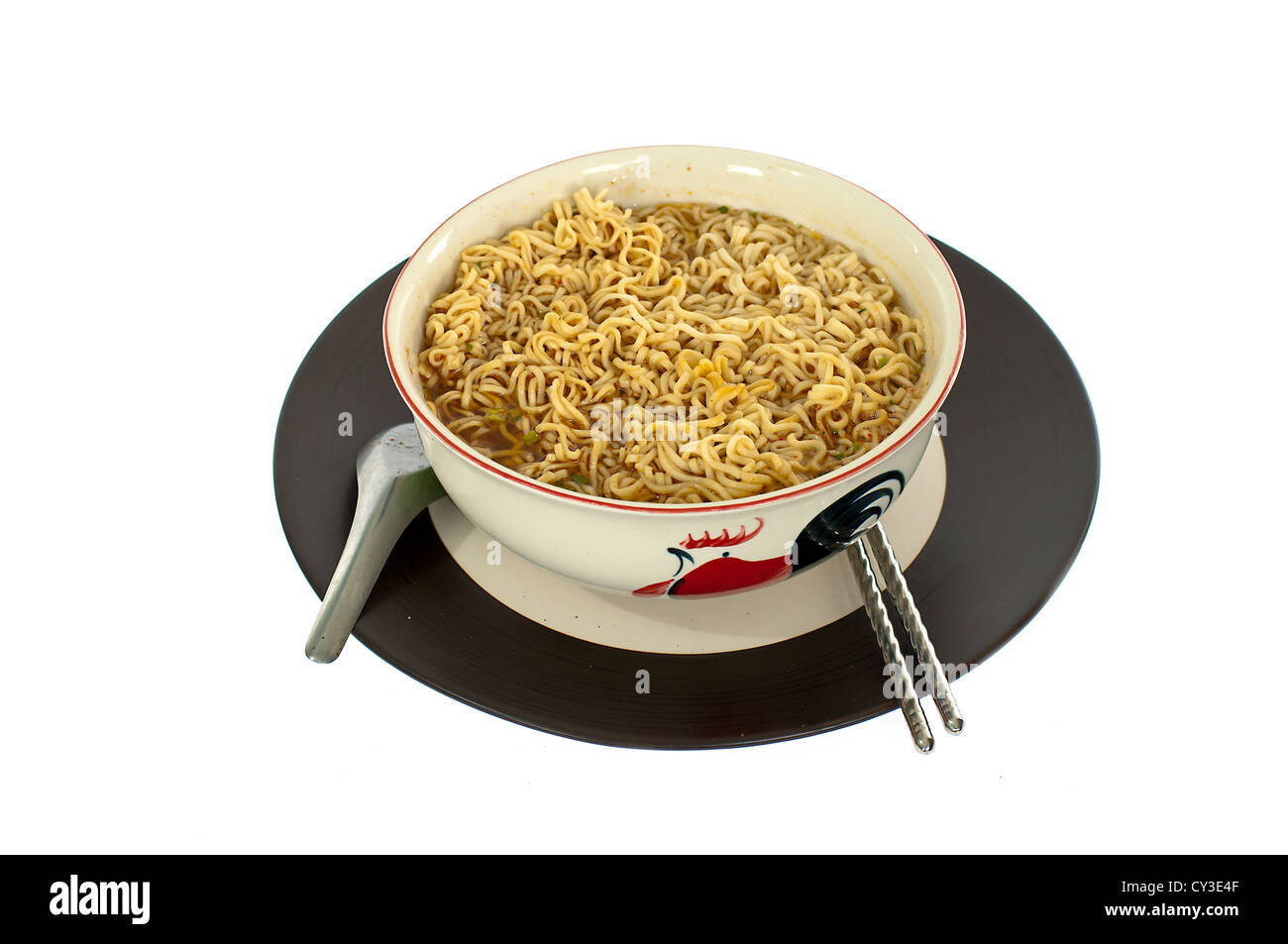 Instant noodle and chopsticks isolated with path on white background ...