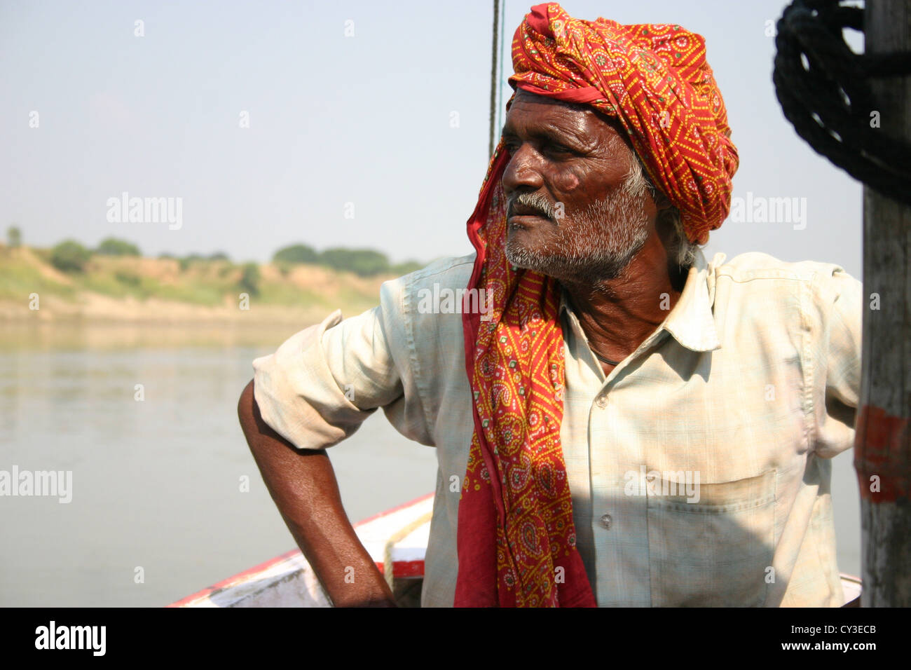 This is a boatman on the Ganges in India Stock Photo - Alamy
