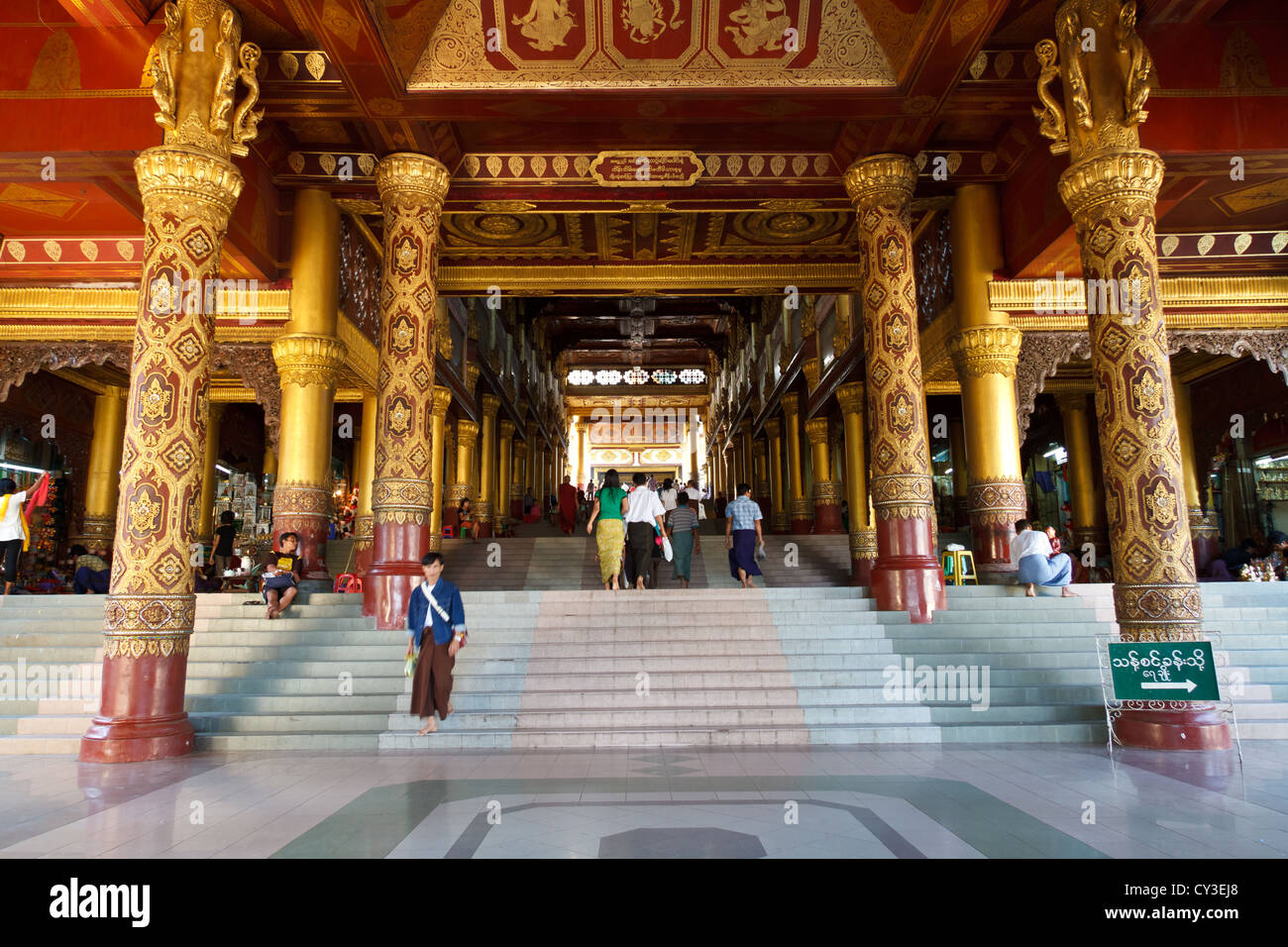 The Stairway to the Shwedagon Pagoda in Rangoon, Myanmar Stock Photo ...