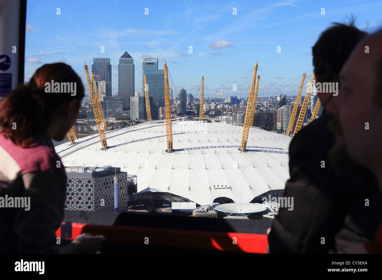 View of the O2 arena, with Canary Wharf and the Docklands behind, from ...