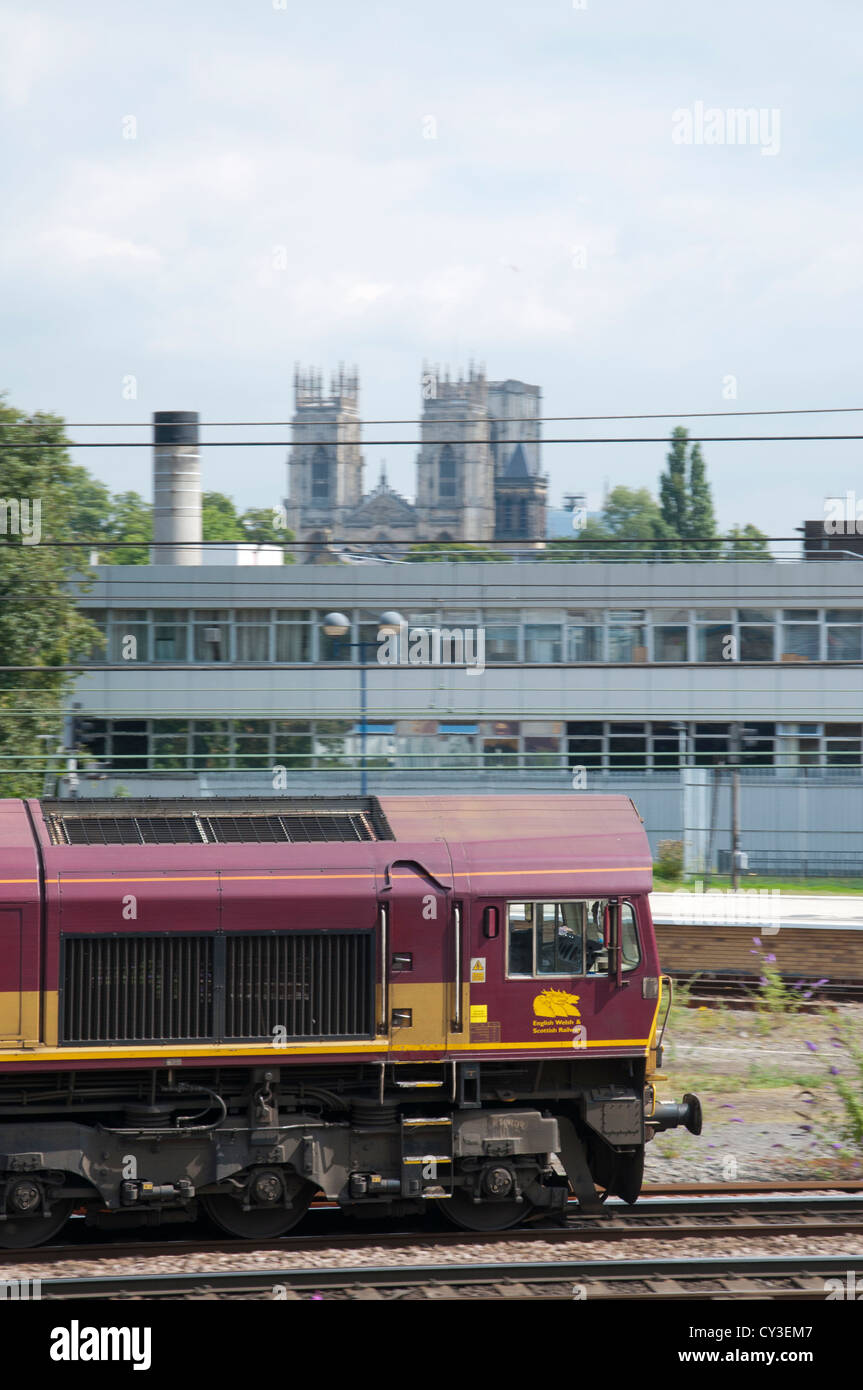 Freight Train coming into York train station Stock Photo - Alamy