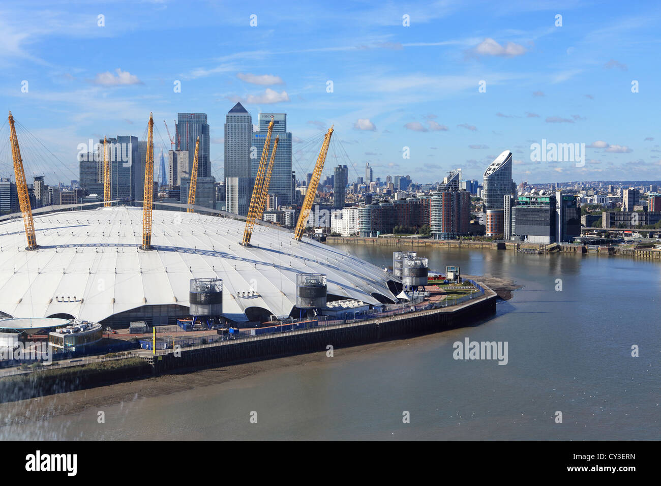 View of the O2 arena, with Canary Wharf and the Docklands behind, from ...