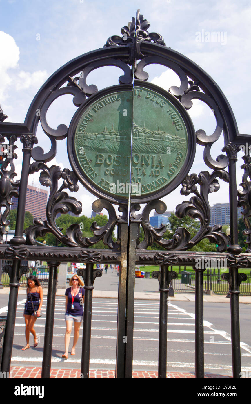 Boston Massachusetts,Boston Public Garden,wrought iron gate,visitors ...