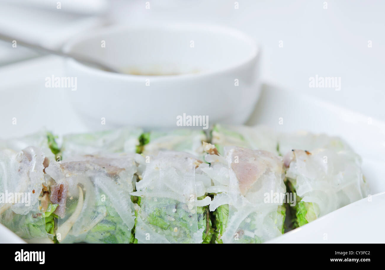Fresh pork spring rolls with herbs Stock Photo - Alamy