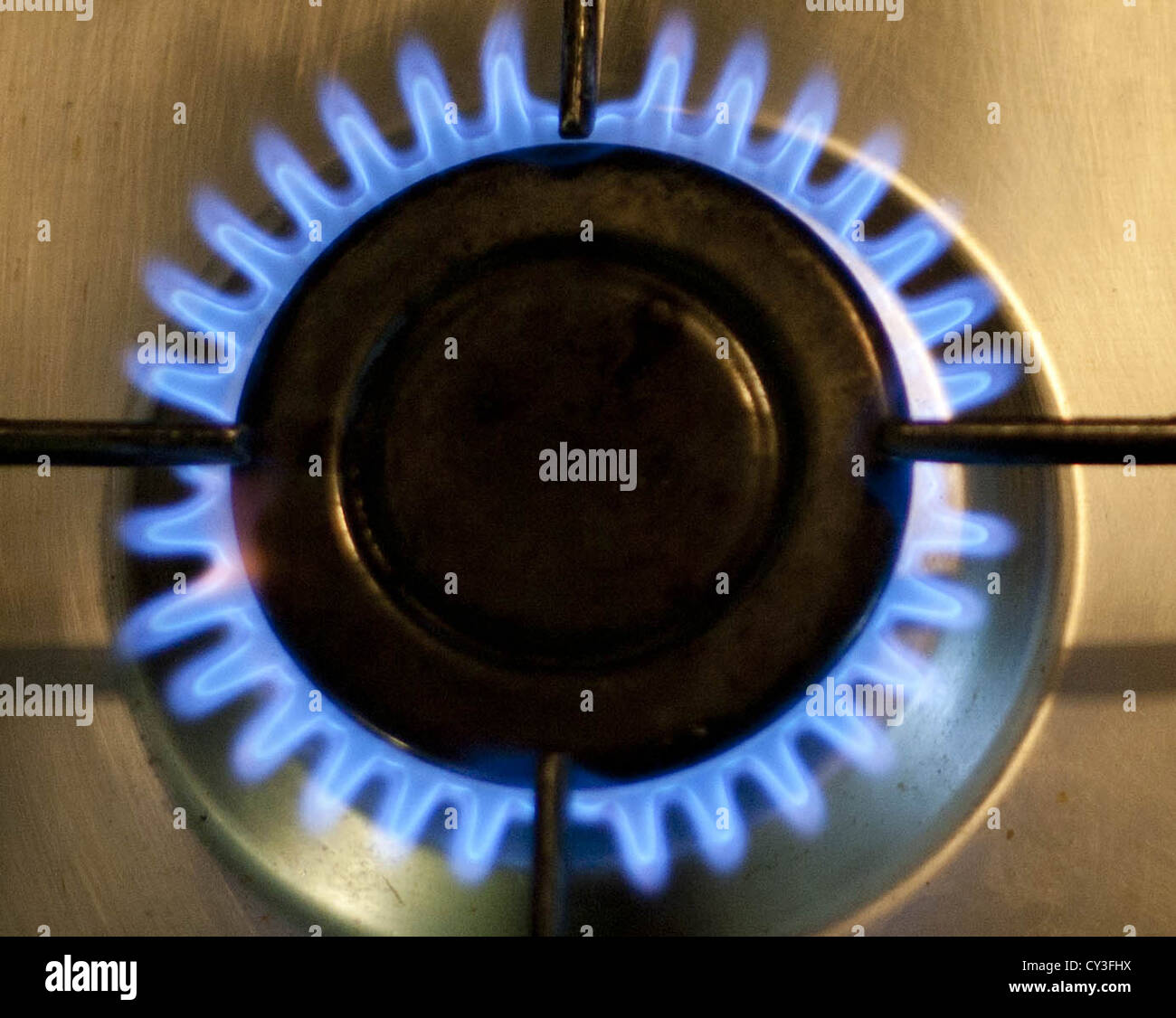 London, UK. 2012. (Pictured) lit gas hob cooker. Credit Photo: Peter ...