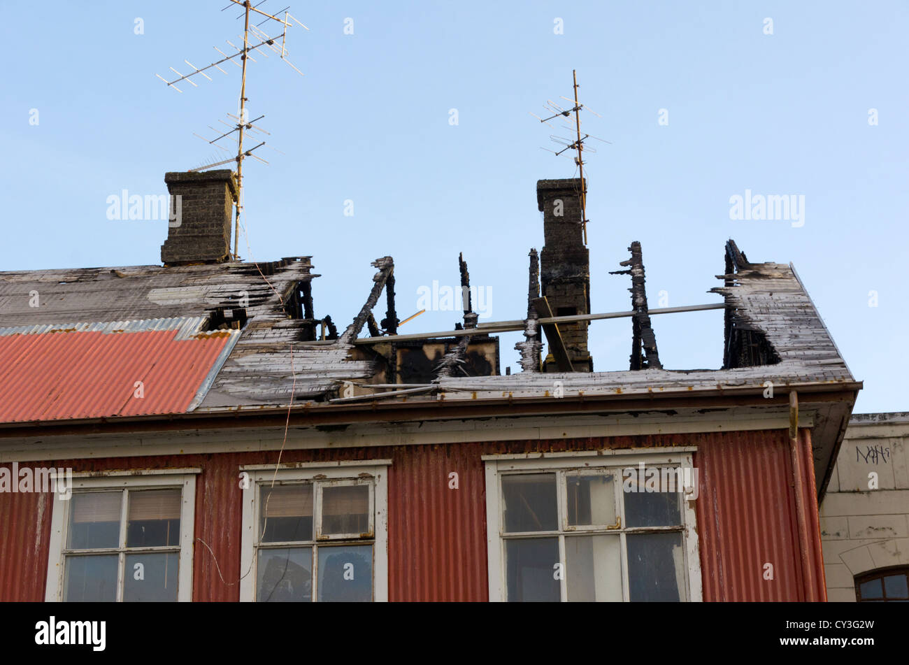 Fire damaged roof Stock Photo - Alamy